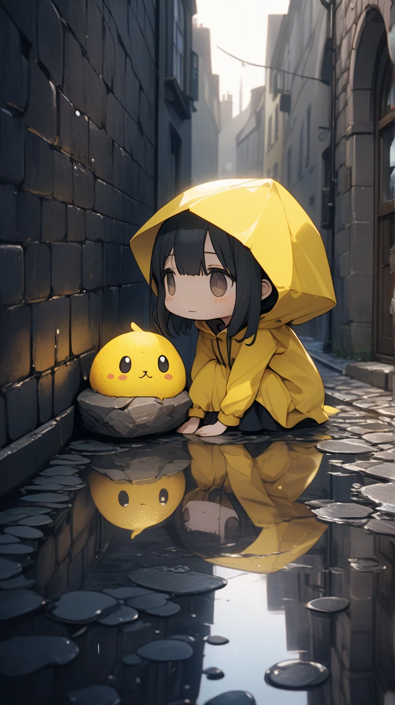 Beautiful illustration, close-up of a cute girl in a deformed chibi ...