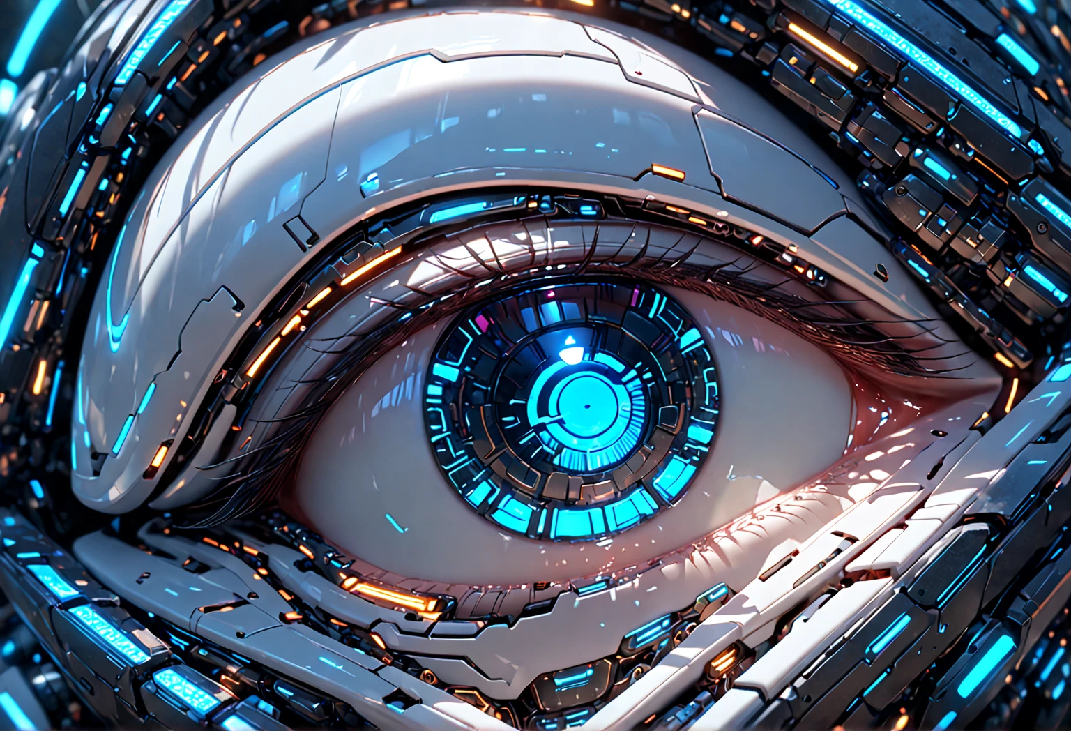 A highly detailed close-up of a cybernetic eye implant, seamlessly ...