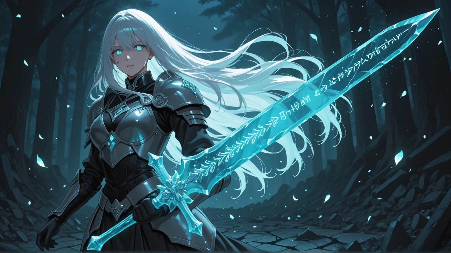 A fierce yet ethereal anime-style female warrior standing on a ...