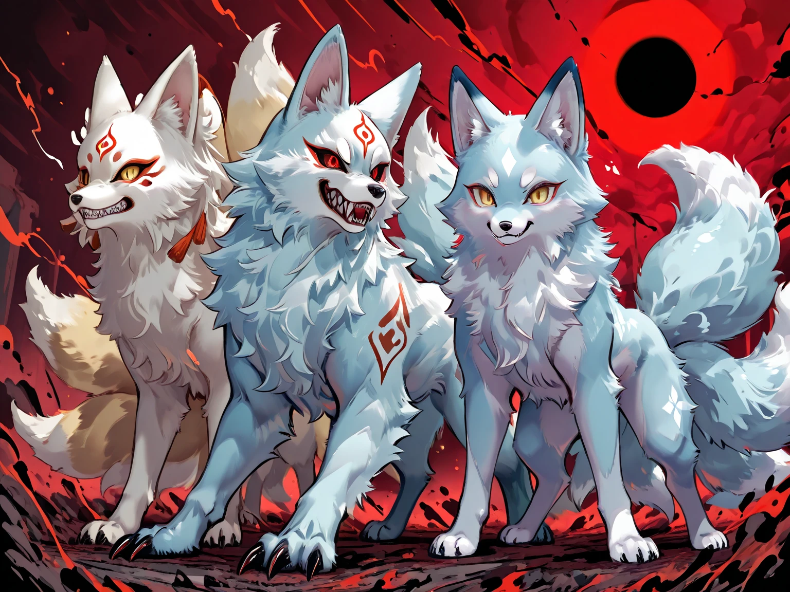 ((最高品質)), ((傑作)), (詳細) 9 extra fox heads, 9 extra fox tails, pure light ...