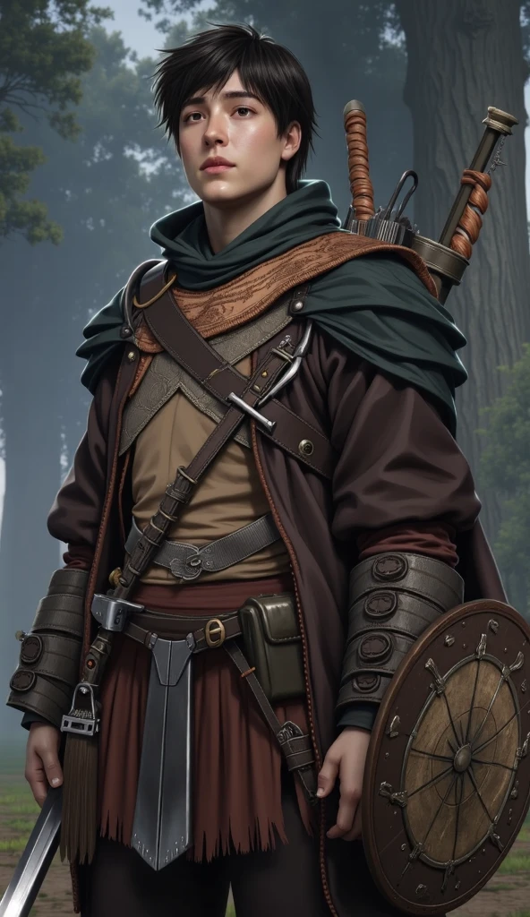 "Half-human half-elf male character, 1.68m, 75kg, proportional body and ...