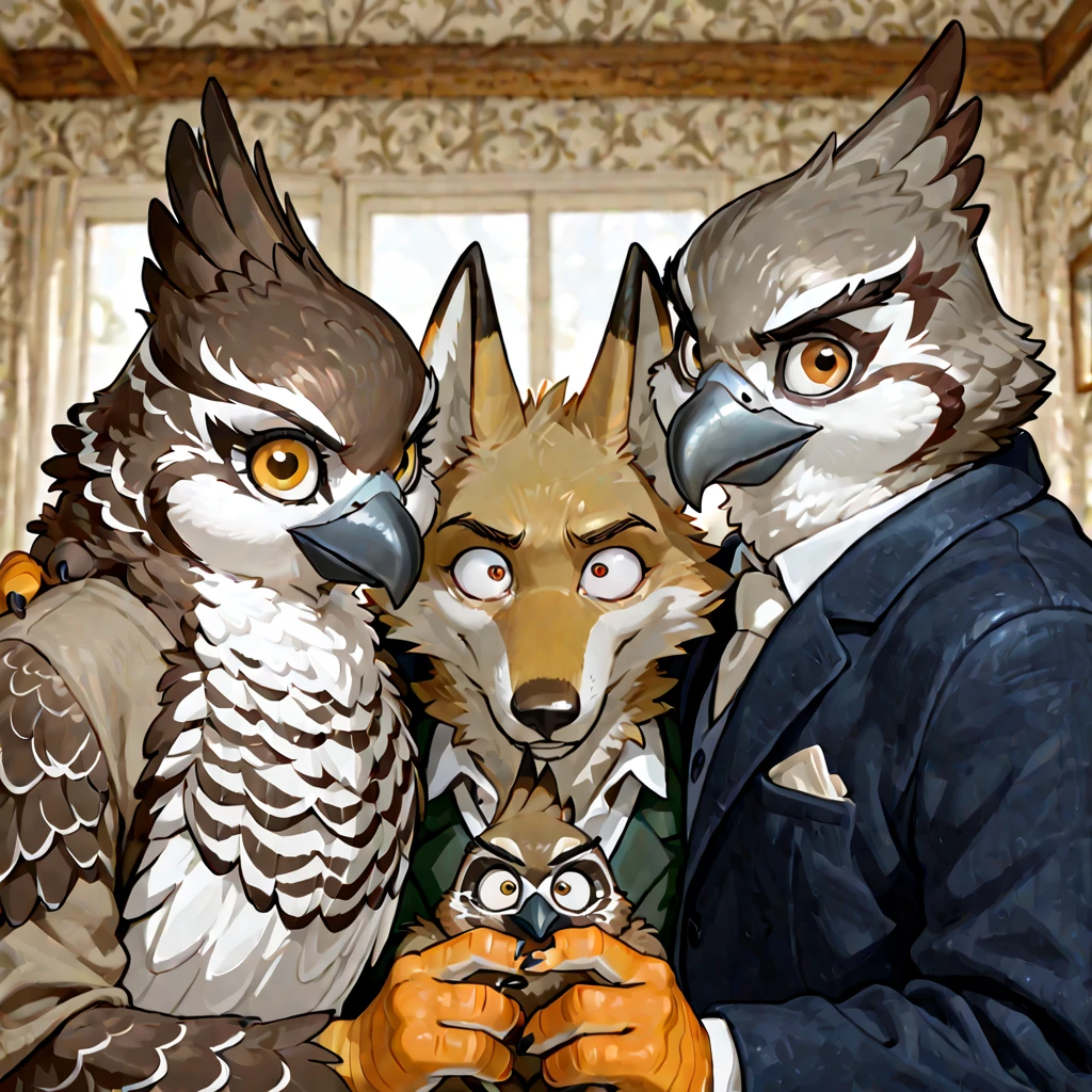 Masterpiece, best quality, amazing quality, anthro coyote, anthro bird ...