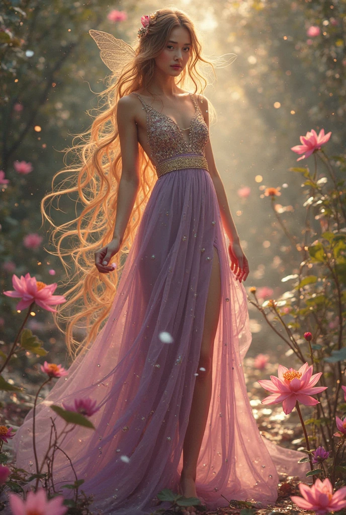 Hair : Long iridescent like a waterfall, shimmering in the light of the ...