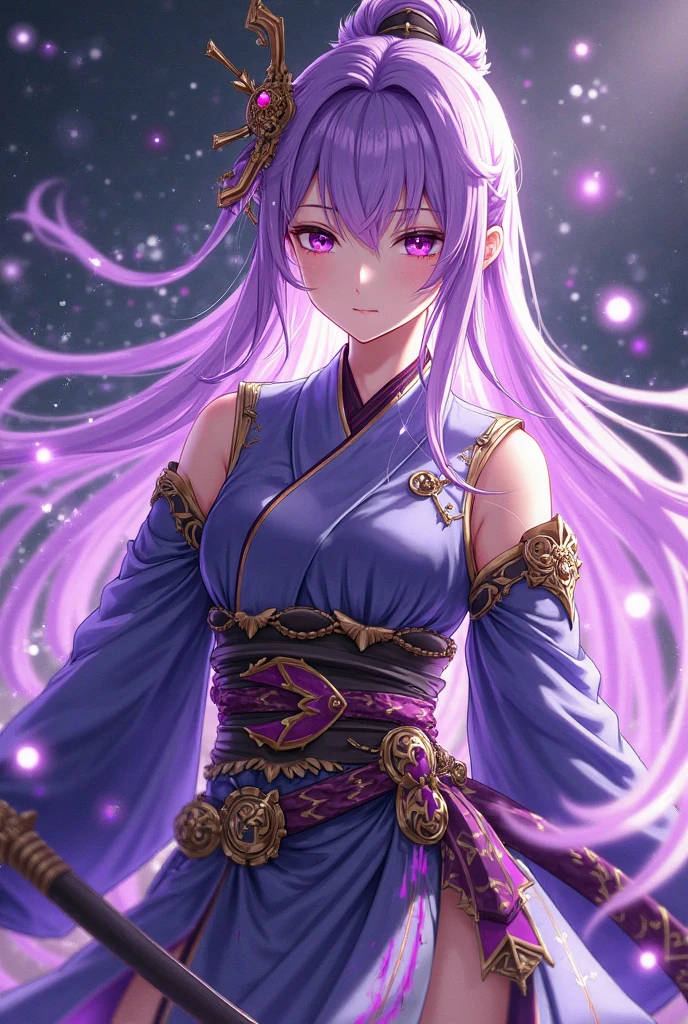 Raiden Shogun from Genshin Impact, elegant and regal, long purple hair ...