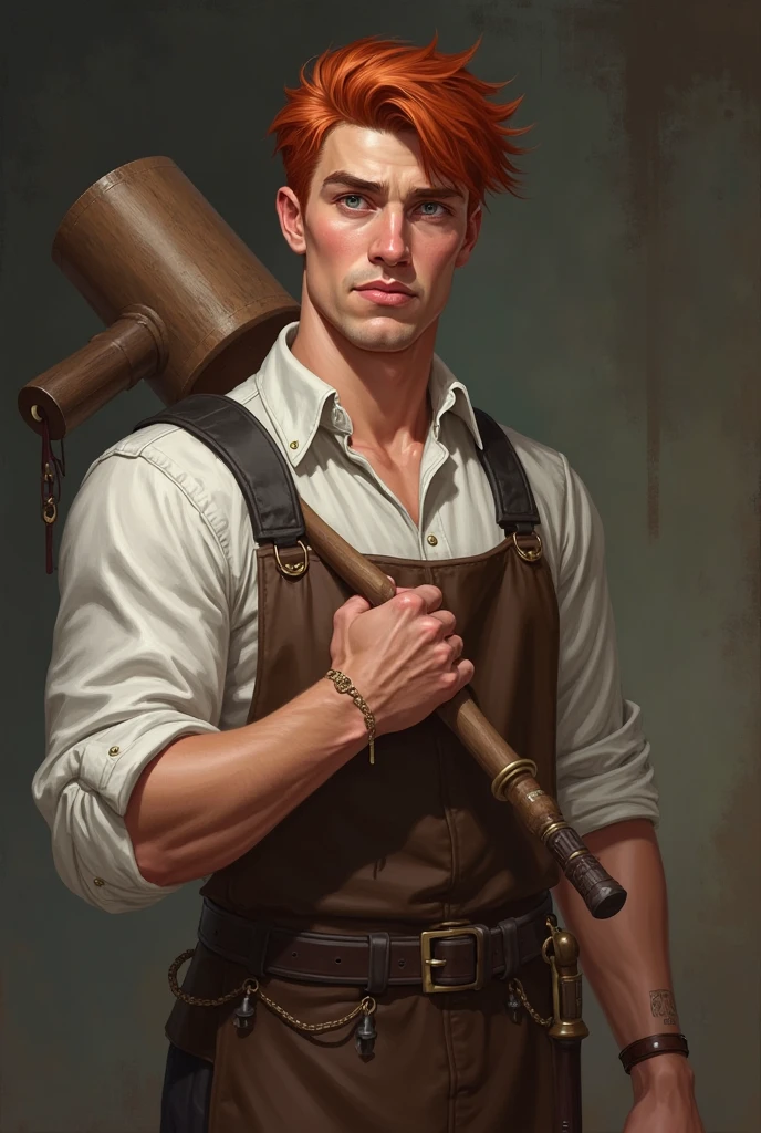 A handsome young blacksmith with a serious face, strong body - SeaArt AI