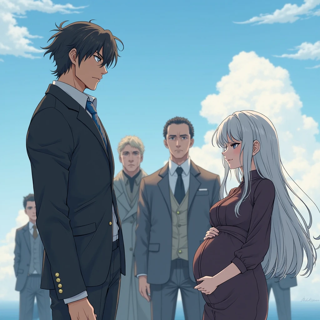 "Anime-style scene featuring a tall, dashing male character with a ...