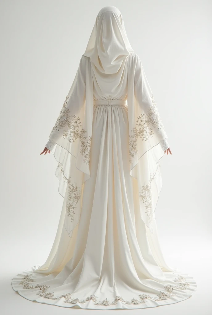 . An elegant long white cloak made of shiny satin fabric, with wide and ...