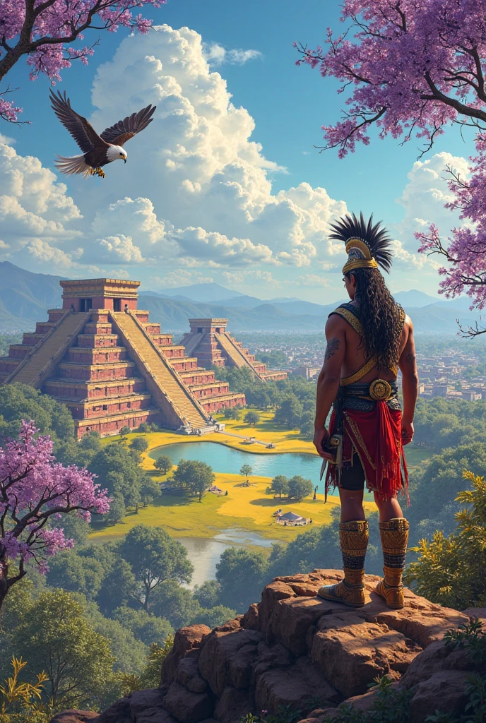 Generate image of beautiful Aztec landscape, panoramic view of the city ...