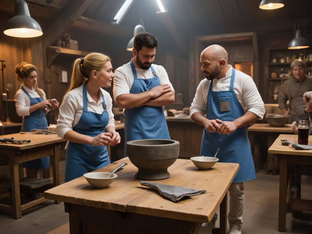 High Quality、8K ultra HD、The funky staff of denim aprons are dancing happily - SeaArt AI