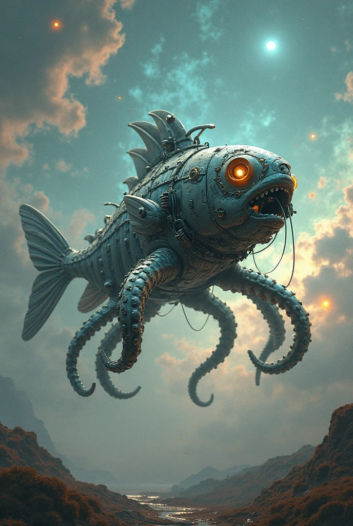 Create an octopus fused with a fish-headed helicopter - SeaArt AI