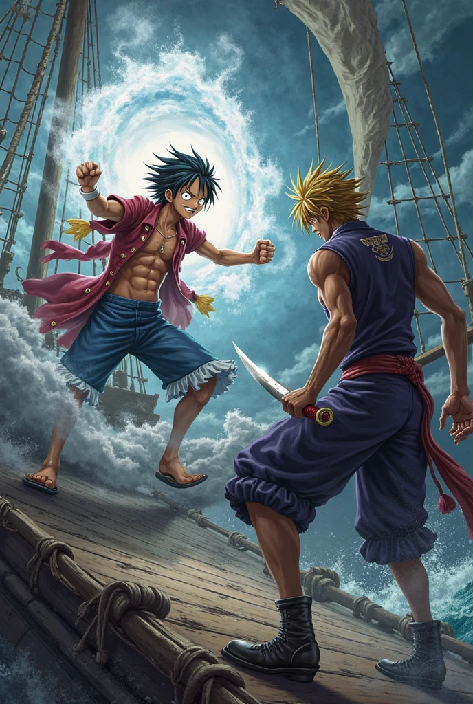 A realistic illustration of Monkey D. Luffy in his Gear 5, fighting ...