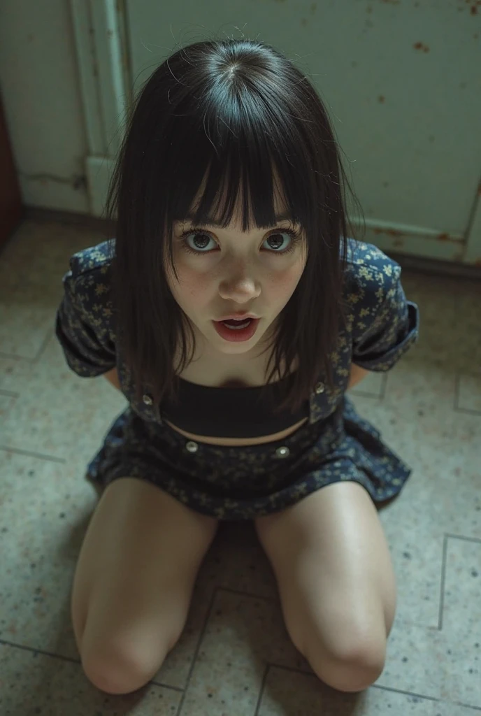 A ten-year-old emo girl , wearing a mini skirt,blouse , she has huge - SeaArt AI