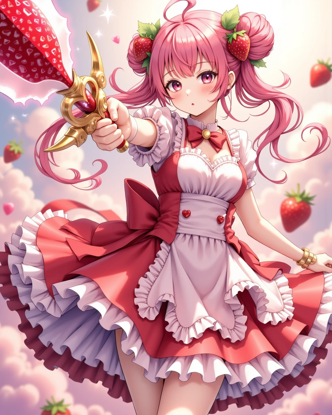 An anime-style magical girl wielding a giant sword made of a sparkling ...