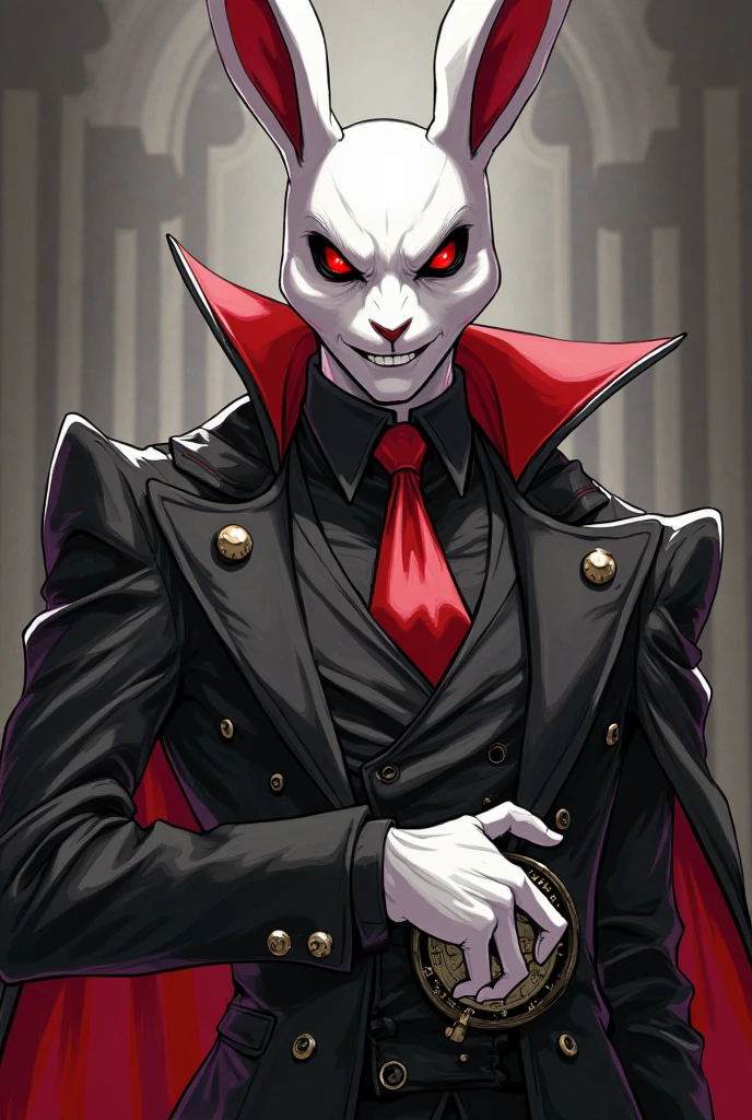 A realistic anime version of a hybrid with the head of a white rabbit ...
