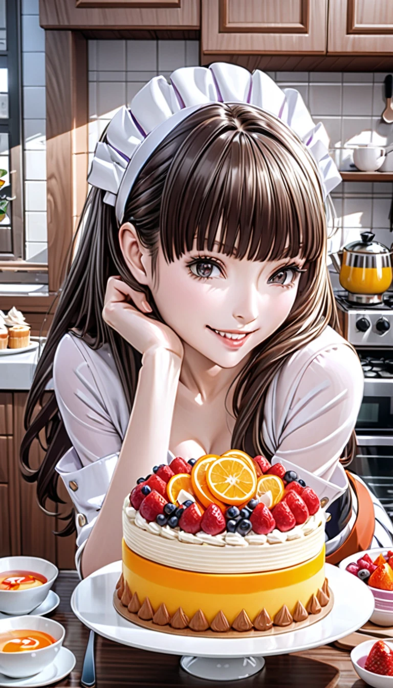 Twentysomething woman making cakes,kitchen with lots of fruit - SeaArt AI