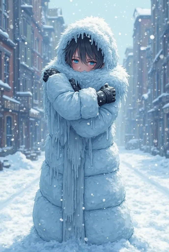 Frozen Girl Hugs Herself The icicles take a lot of the girl's whole ...