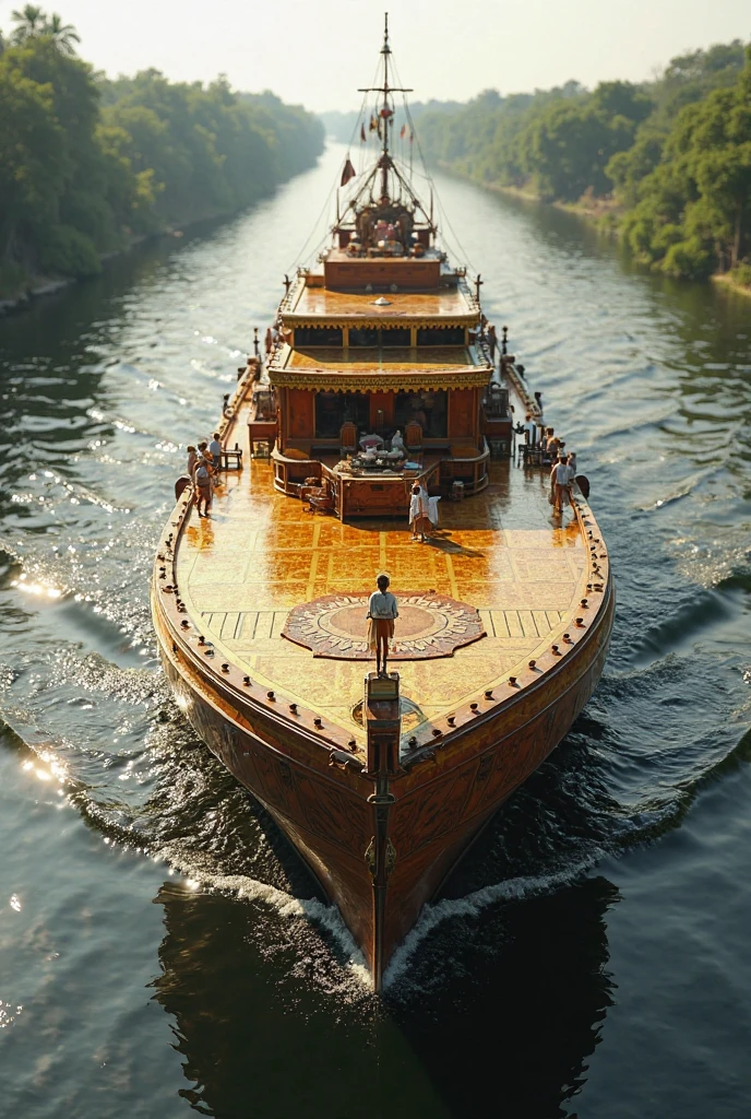 Hybrid ghee boat with giant barge on the river - SeaArt AI