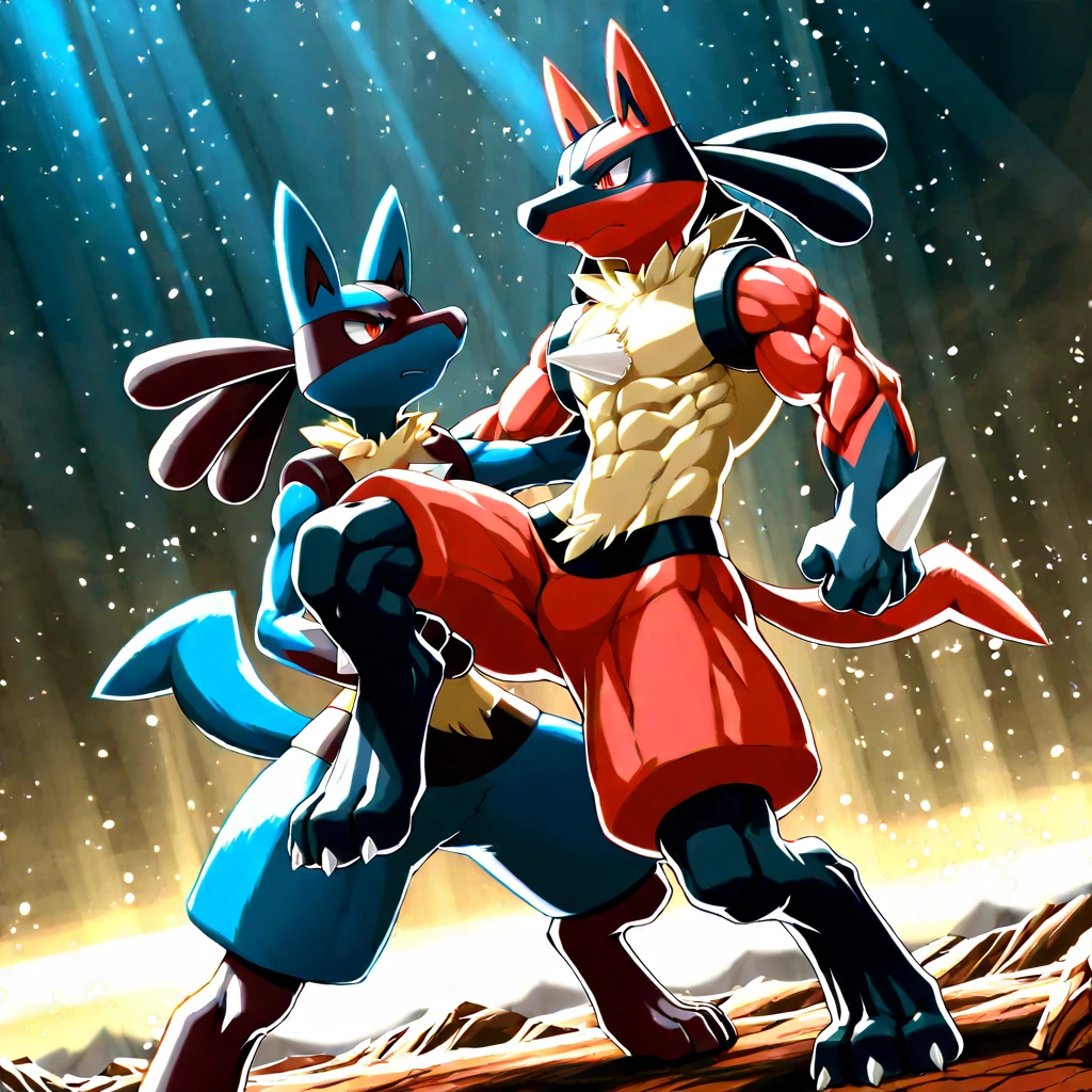 Kemono, (Pokemon)Lucario, red and yellow fur, anthro, male, tail ...