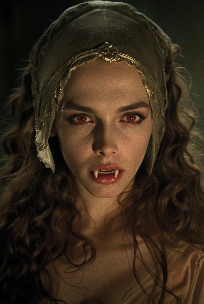 80horror, cinematic film still, 17th-century, (Emma Watson), a vampire ...