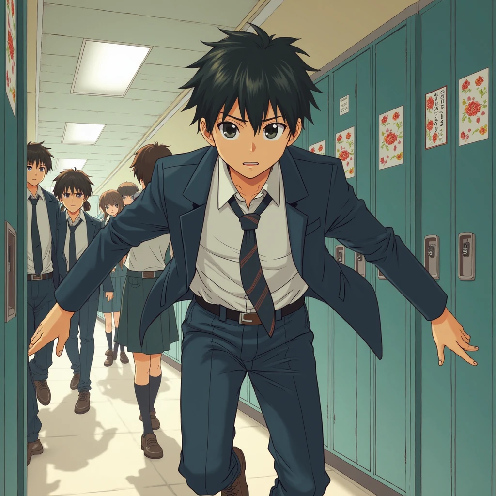 "Tom, now in a standard Japanese school uniform (gakuran jacket - SeaArt AI