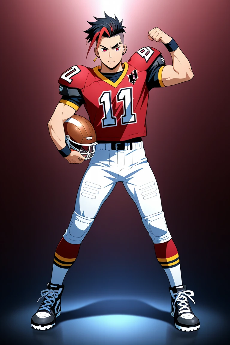 Anime image of a guy with black hair and red locks at the tips - SeaArt AI