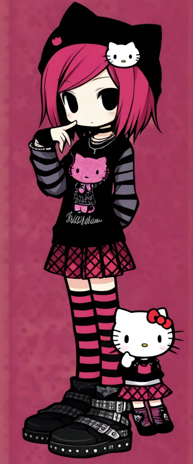 1人のHello Kitty,simple cat ,punk fashion, Raise your finger,deformed ...
