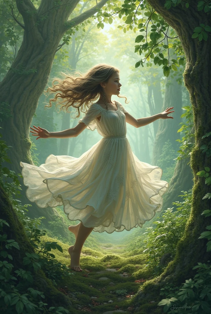 A girl turns around in the forest - SeaArt AI