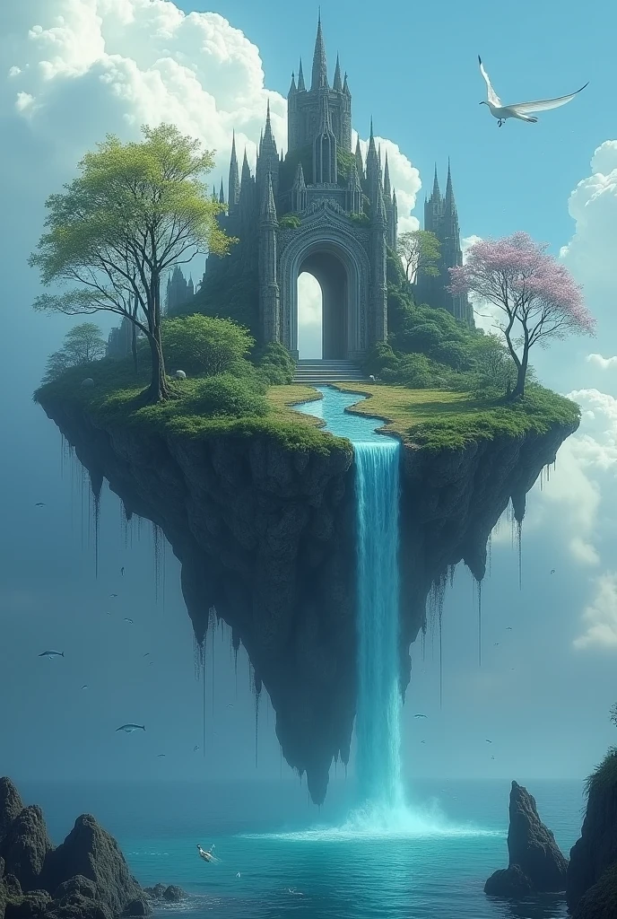 An ancient temple made of eroded stone seems to float slightly - SeaArt AI