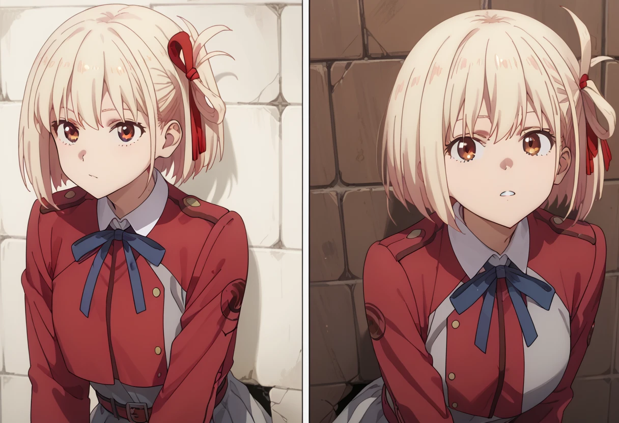 Chisato nishikigi, short hair, bangs, blonde hair, red eyes, hair ...