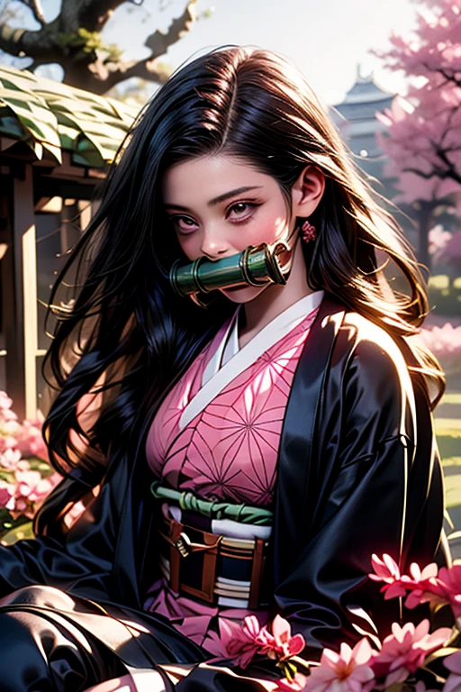 A hyper-realistic, cinematic portrait of Nezuko Kamado from Demon ...