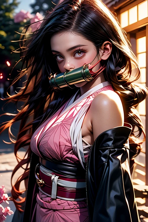 A hyper-realistic, cinematic portrait of Nezuko Kamado from Demon ...