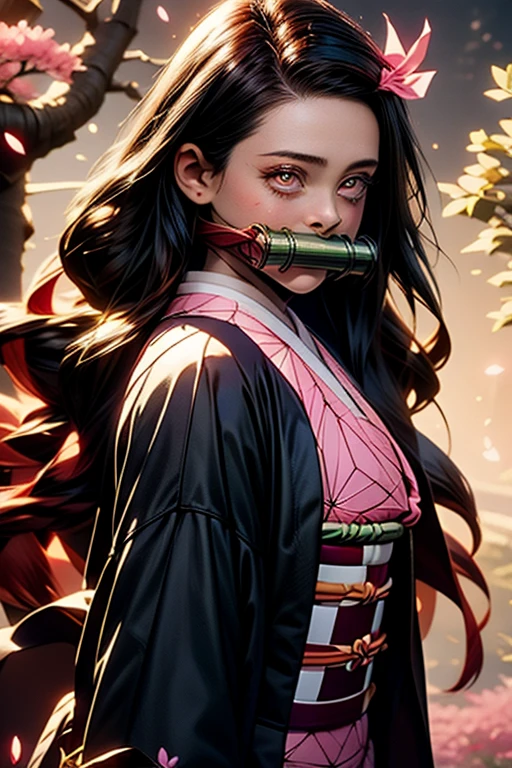 A hyper-realistic, cinematic portrait of Nezuko Kamado from Demon ...