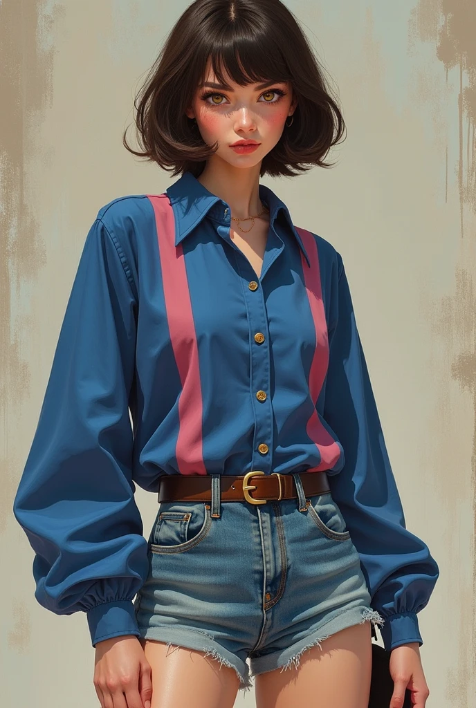 A with golden yellow eyes, Chanel-style short hair in the color dark ...