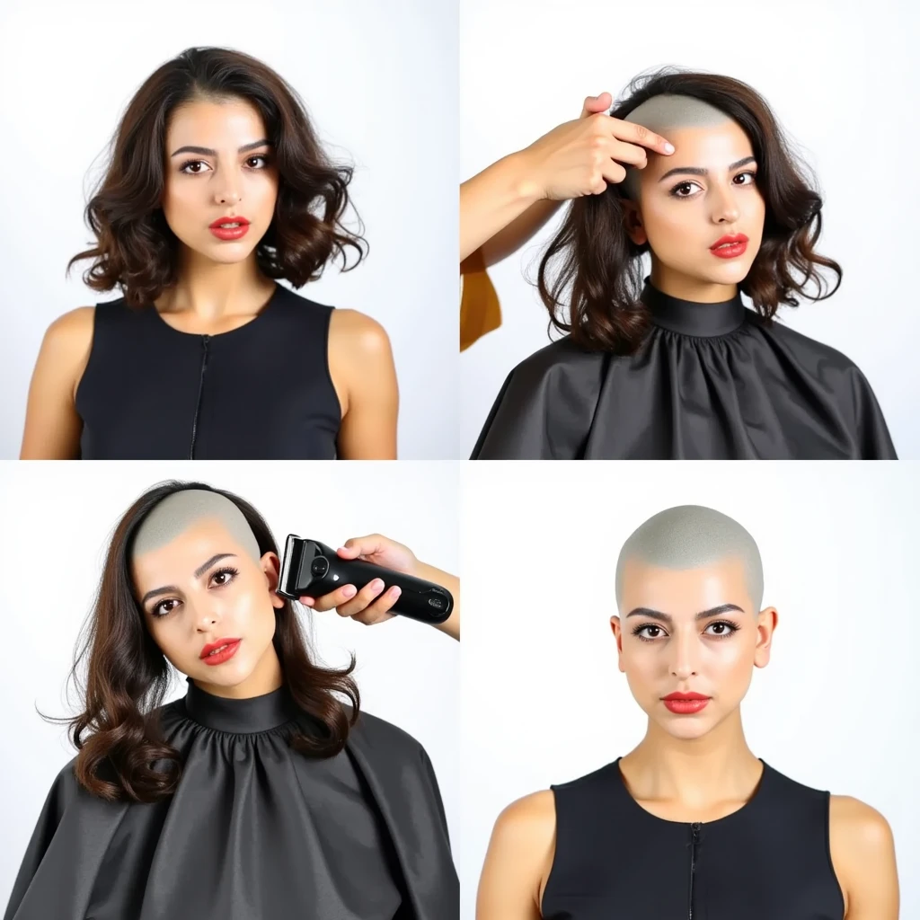 Woman head being shaved, makeover using clipper - SeaArt AI