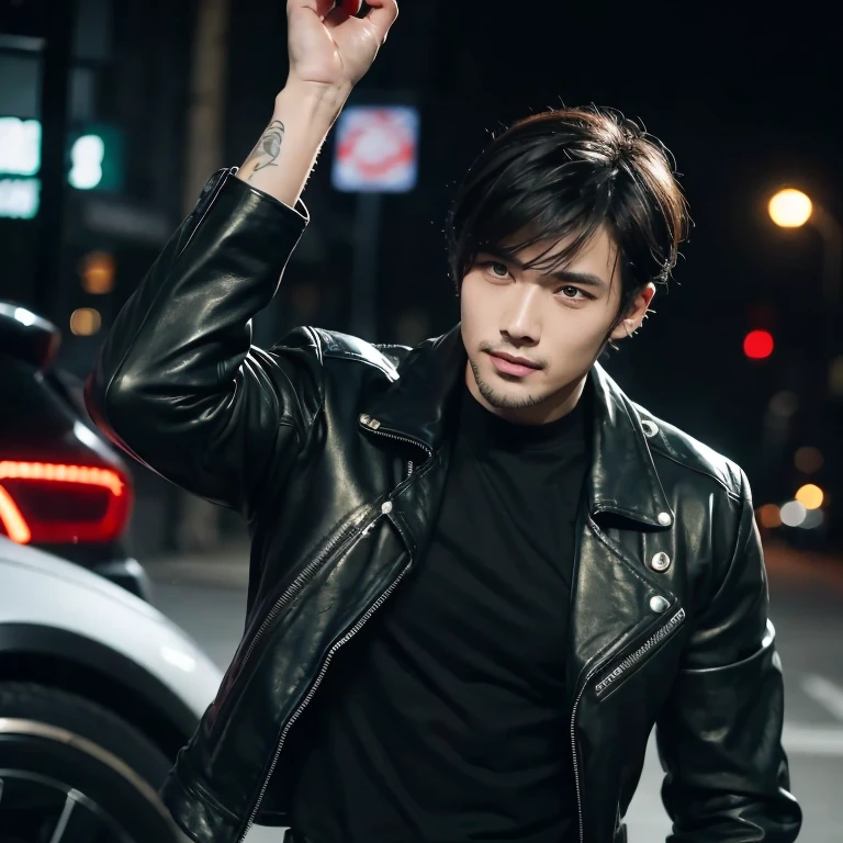 Handsome and attractive Korean biker man with long dark hair - SeaArt AI