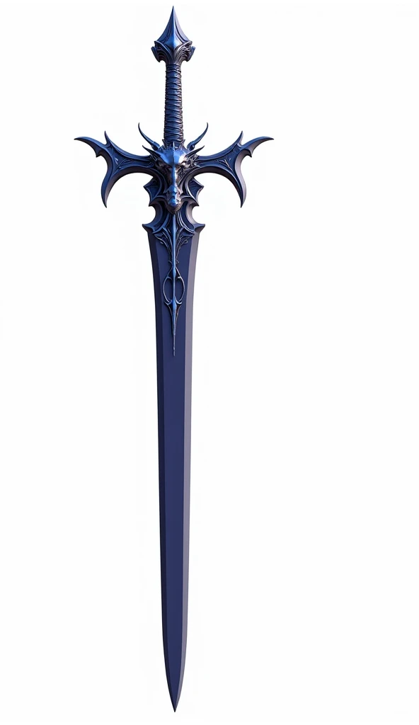 A dark blue sword, detailed blue metal, crossguard like dragon head ...