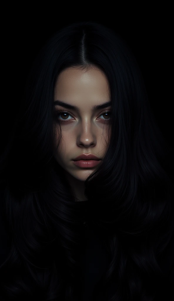 "A dark and brooding portrait of a woman, her face partially ...