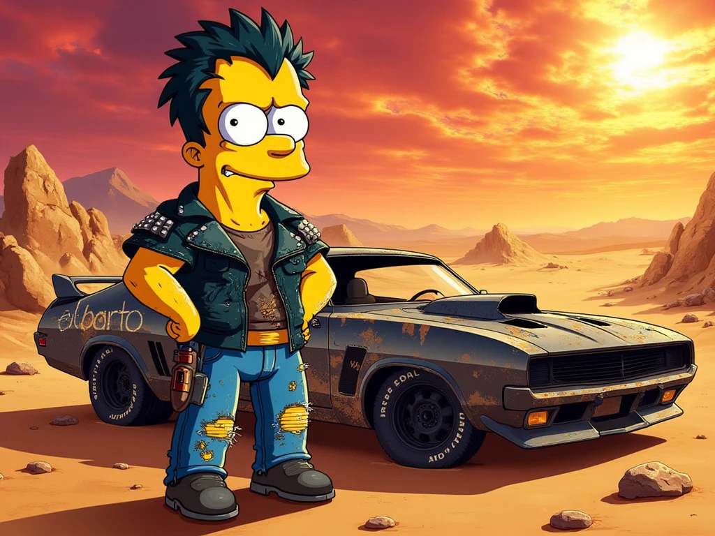 Mad max style. A rugged, battle-worn Bart Simpson from The Simpsons ...