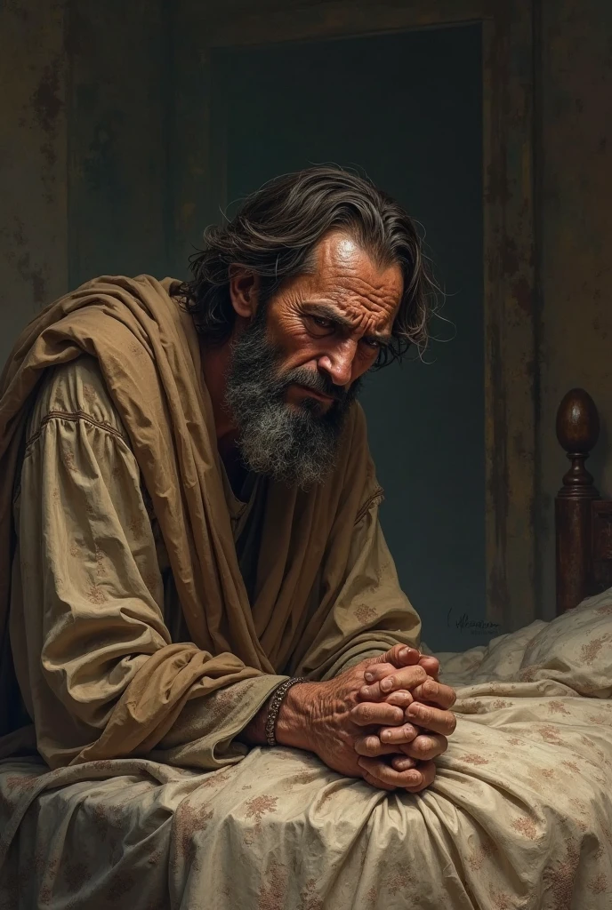 Make a person from biblical times crying by the bedside with an ...