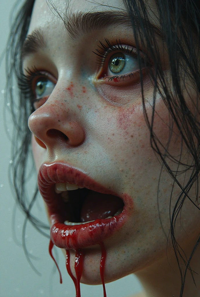 Chest, Open your mouth slightly, drool, is crying, - SeaArt AI