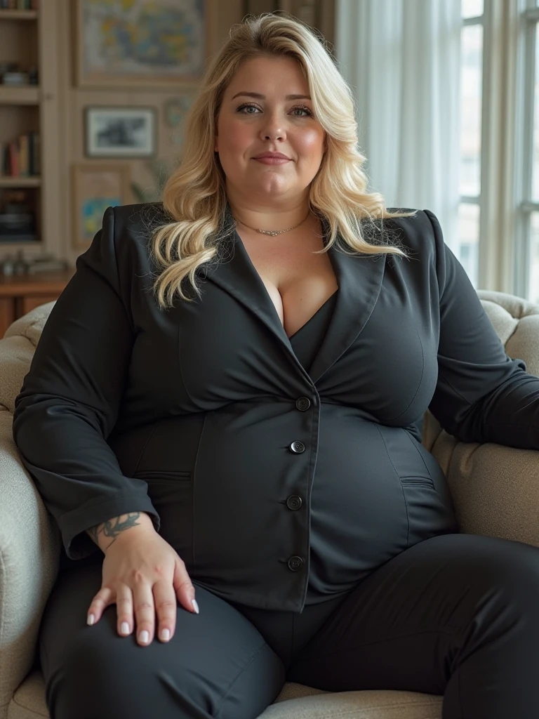Beautiful plus-size model wearing an extremely tight business outfit ...