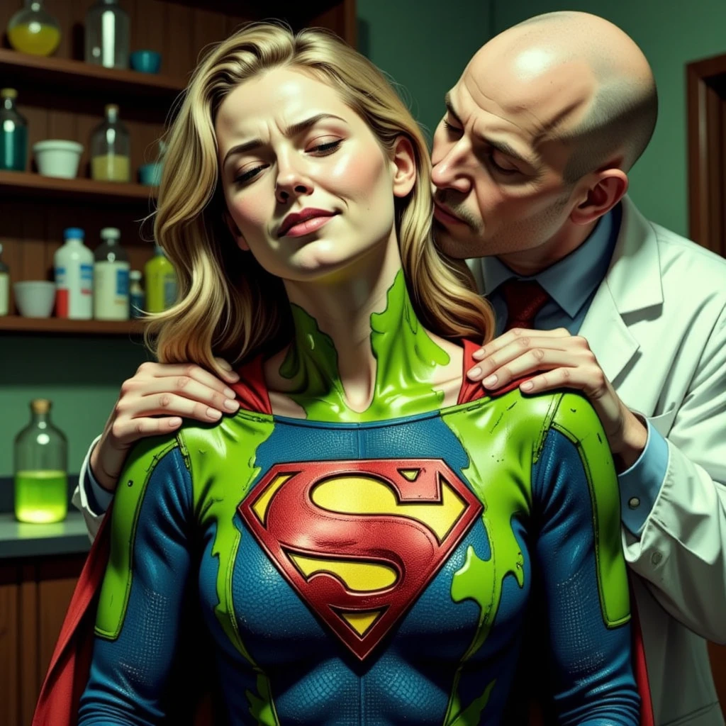 Supergirl, is in distress, eyes closed, wincing in pain, gritting her teeth in a - SeaArt AI