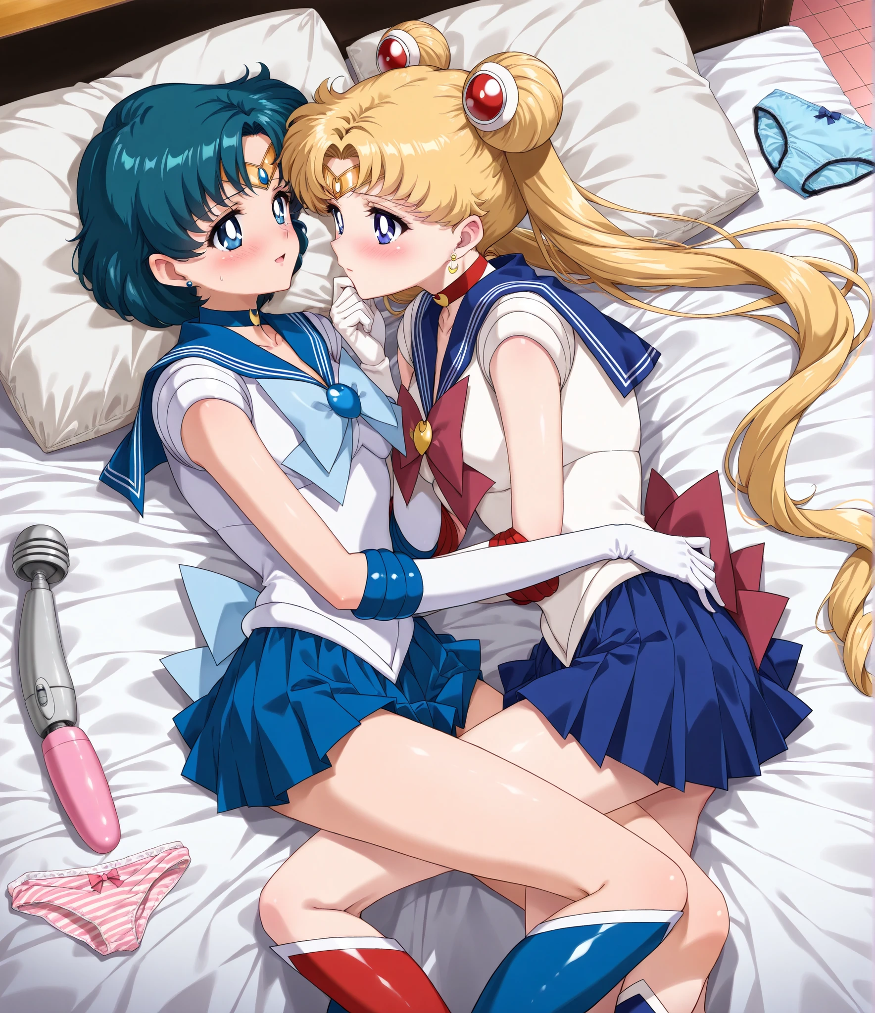 (((2girls, ,Yuri, Lesbian, (Sailor Mercury, Mizuno Ami),(Sailor Moon - SeaArt AI