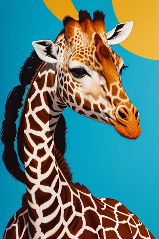 Brightly colored giraffe painting on a blue background with a black ...