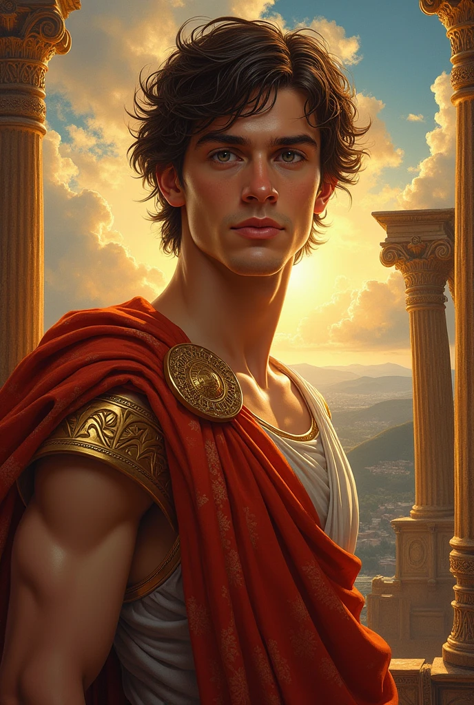 Make a historical colored portrait of the olympian god Apollo and his ...