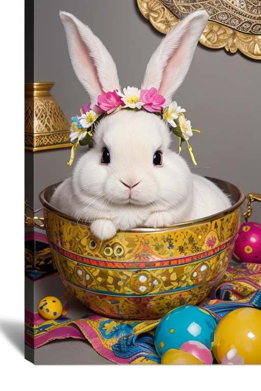 Illustration a little longer,brightly colored Rabbit with floral design ...