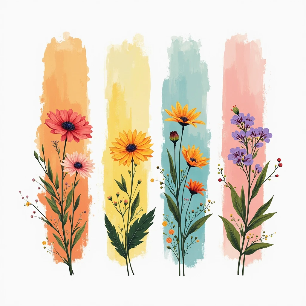 Design a vibrant and cheerful Spring-themed illustration featuring Four ...