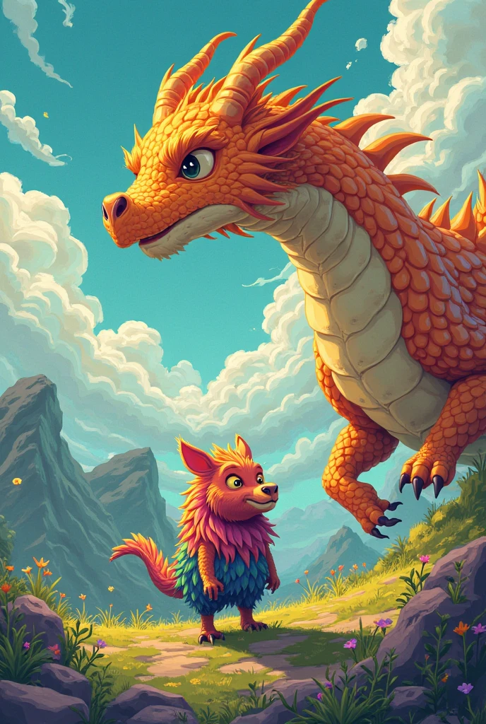 Create cartoon illustrations, wide view, wild animal haggi, A vibrant ...