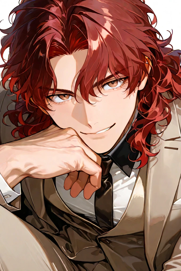 1 male,dark red hair,wavy hair,brown eyes,handsome,Adult Male - SeaArt AI