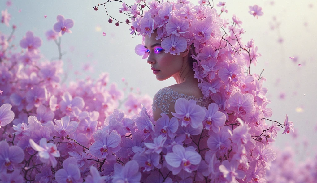 ((RAW Photo)), 8k ultra detail, (entire body layered in vibrant orchid ...